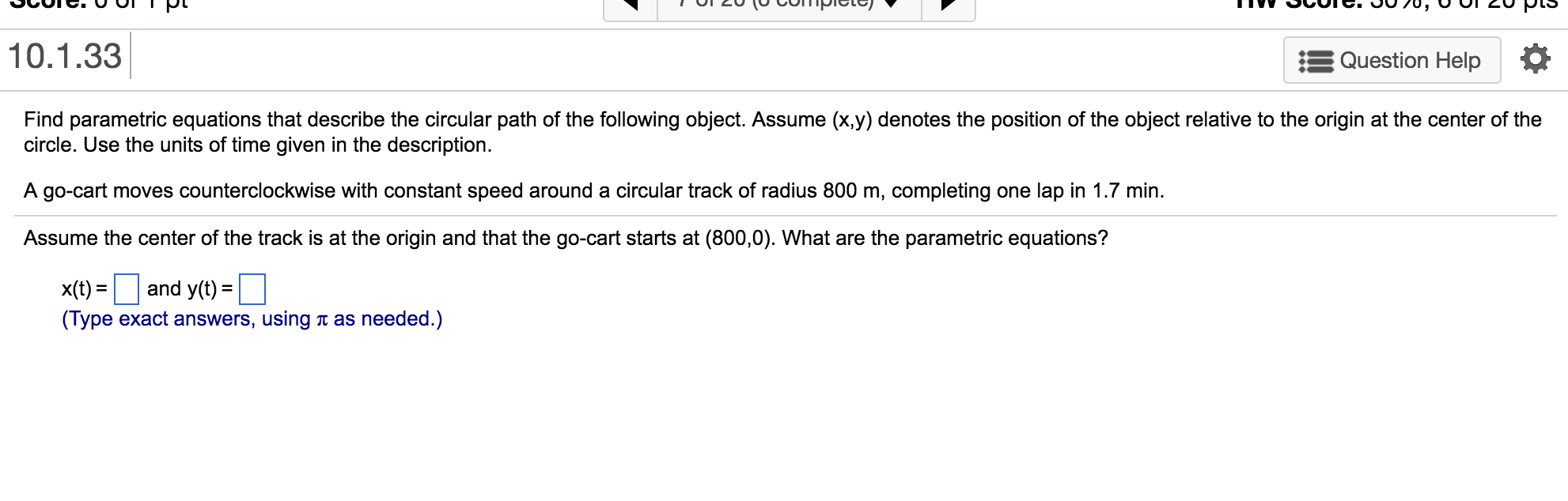 Solved Find parametric equations that describe the circular | Chegg.com