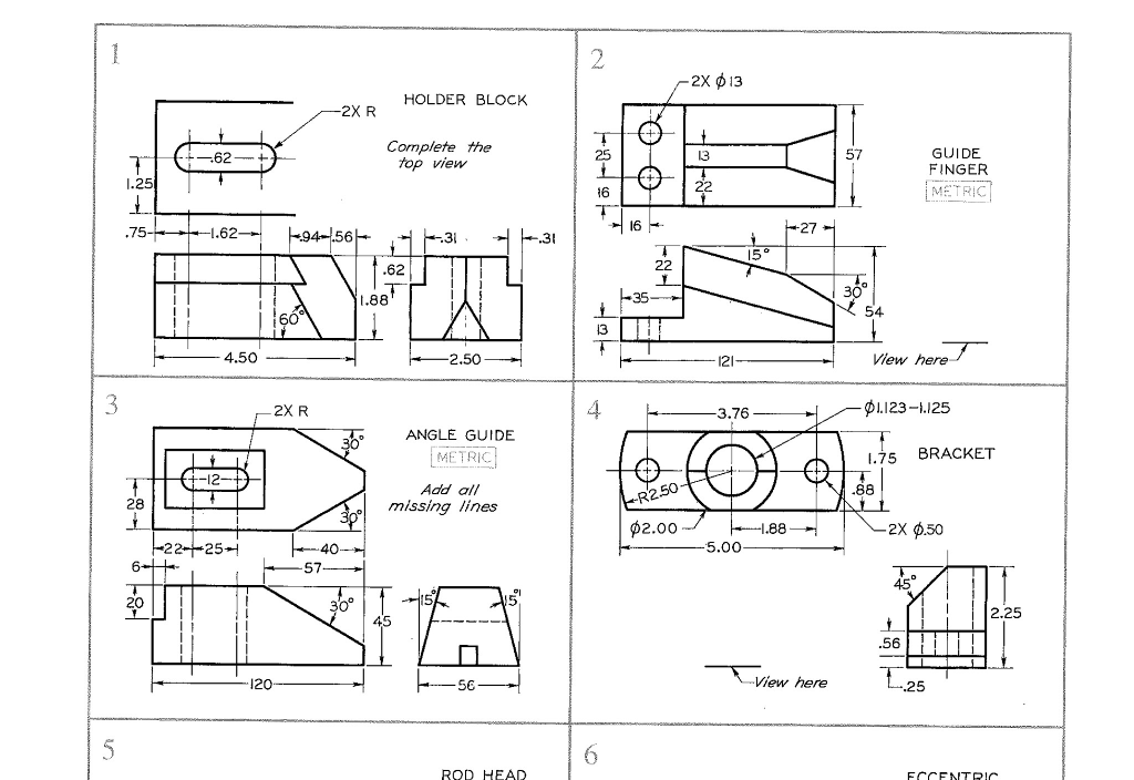 Solved 2X φ13 HOLDER BLOCK 2X R Complete the GUIDE FINGER | Chegg.com