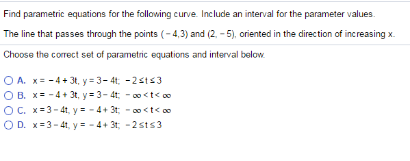 Solved Find parametric equations for the following curve. | Chegg.com