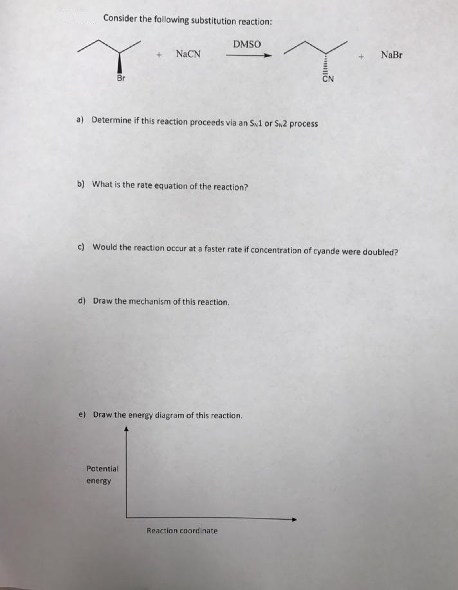 Solved Consider The Following Substitution Reaction