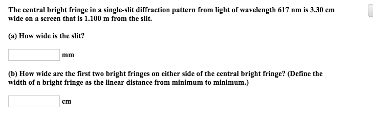 Solved The central bright fringe in a single slit | Chegg.com