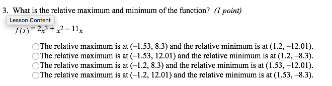 Solved 3. What is the relative maximum and minimum of the | Chegg.com