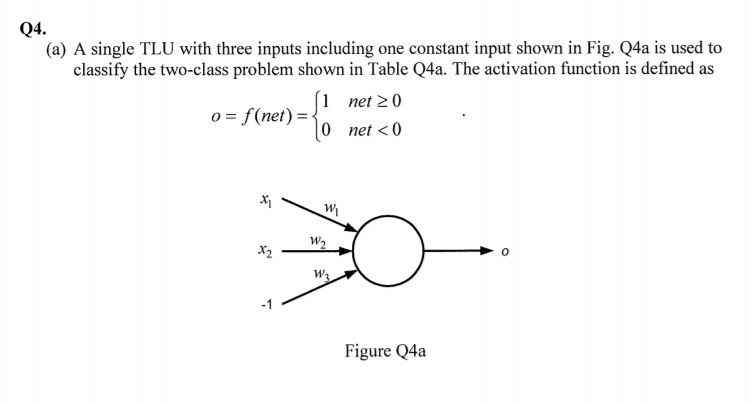 Q4. (a) A single TLU with three inputs including one | Chegg.com