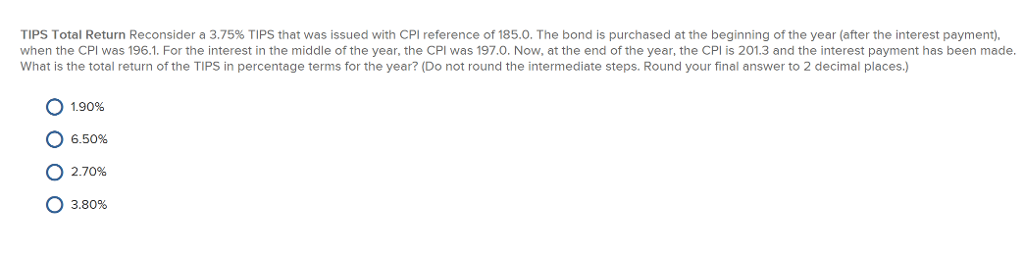 Solved TIPS Total Return Reconsider a 3.75% TIPS that was | Chegg.com