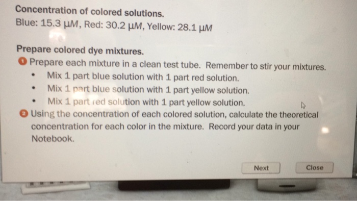 Solved Concentration of colored solutions. Blue: 15.3 muM, | Chegg.com