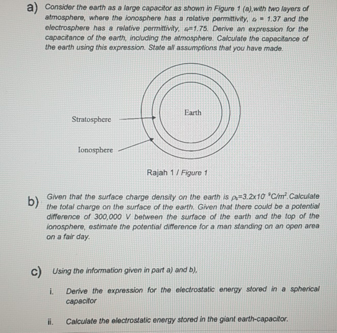 a) Consider the earth as a large capacitor as shown | Chegg.com