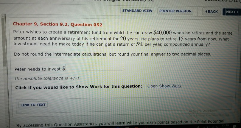 Solved STANDARD VIEW PRINTER VERSION NEXT Chapter 9, Section | Chegg.com