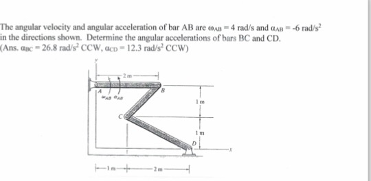 Solved The angular velocity and angular acceleration of bar | Chegg.com