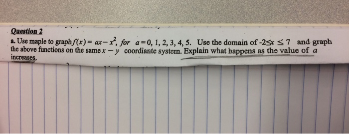 Solved Use maple to graph f(x) = ax - x^2, for a = 0, 1, 2, | Chegg.com