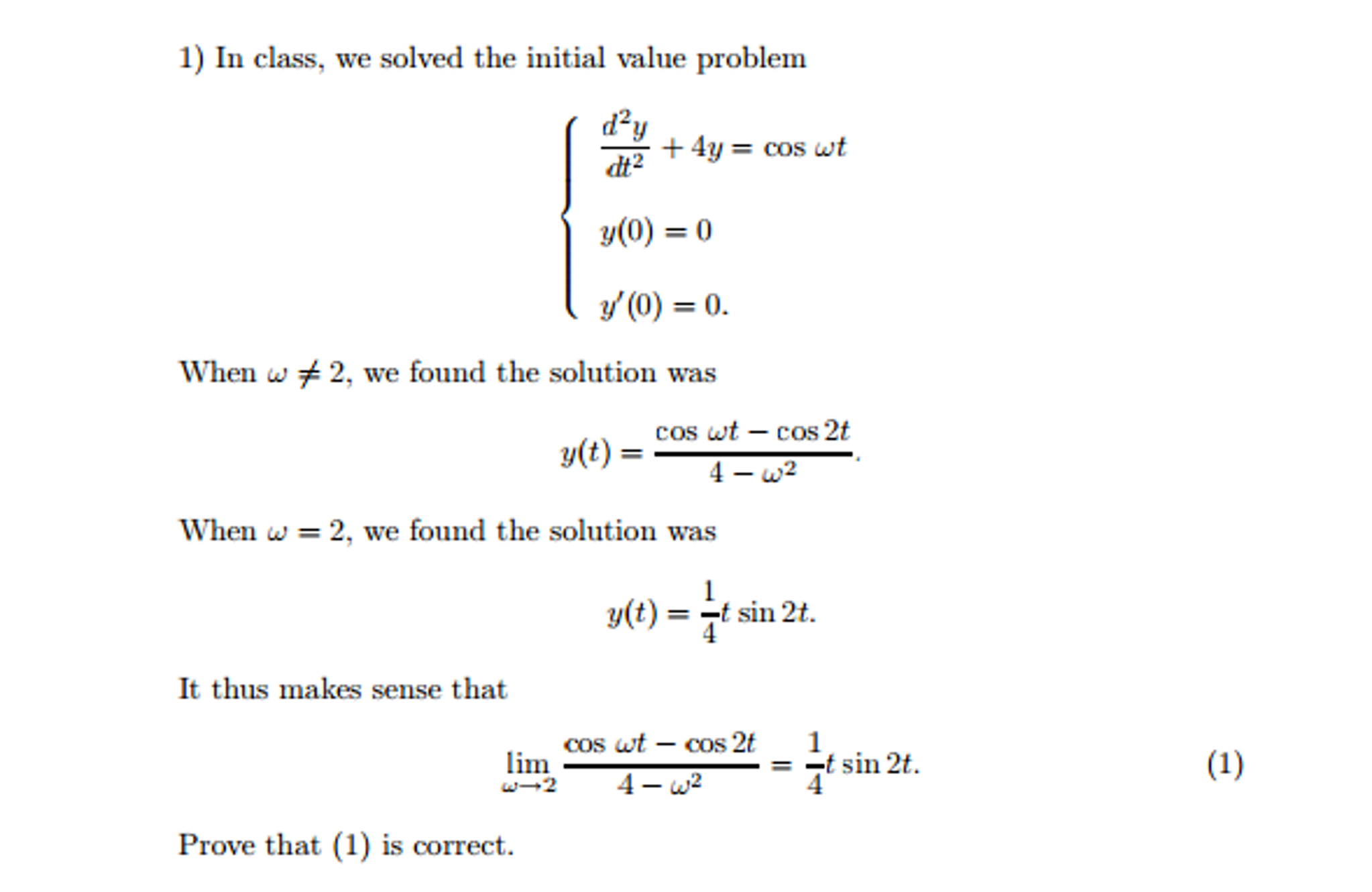 Solved In class, we solved the initial value problem | Chegg.com