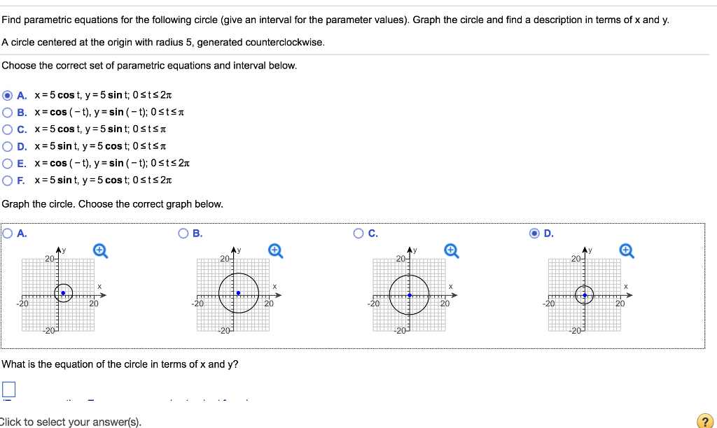 Solved Find parametric equations for the following circle | Chegg.com