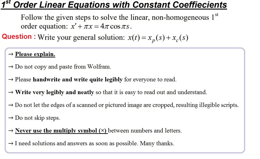 Solved 1st Order Linear Equations with Constant | Chegg.com