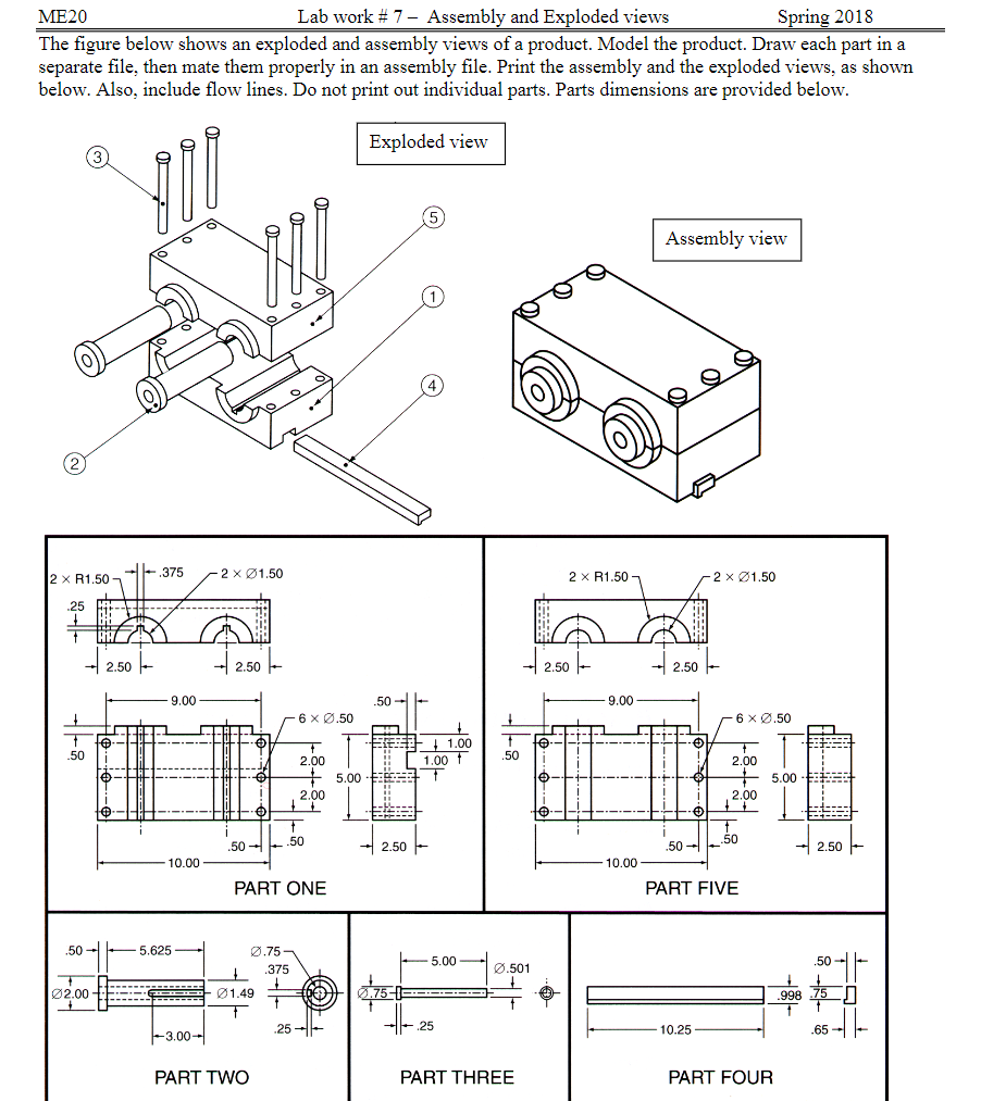 Solved Lab work # 7-Assembly and Exploded views Spring 2018 | Chegg.com