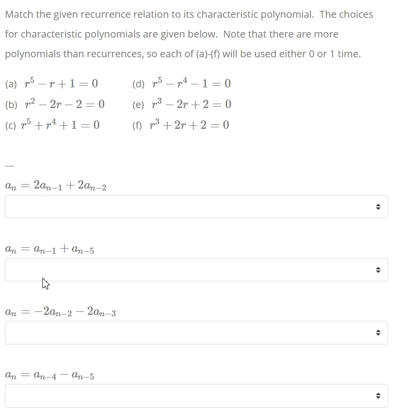 Solved Match the given recurrence relation to its | Chegg.com