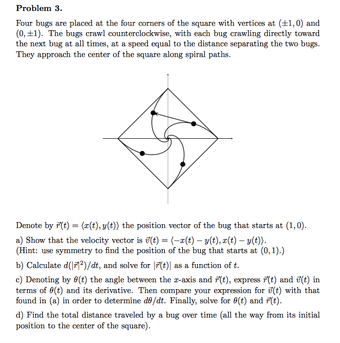 Solved Four bugs are placed at the four corners of the | Chegg.com