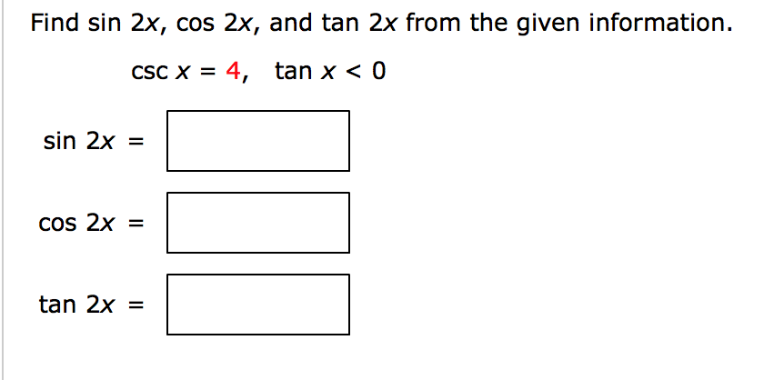 Solved Find sin 2x, cos 2x, and tan 2x from the given | Chegg.com