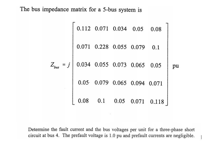 Solved The bus impedance matrix for a 5-bus system is Z_bus | Chegg.com
