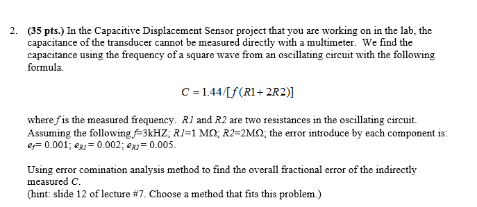 Solved In the Capacitive Displacement Sensor project that | Chegg.com