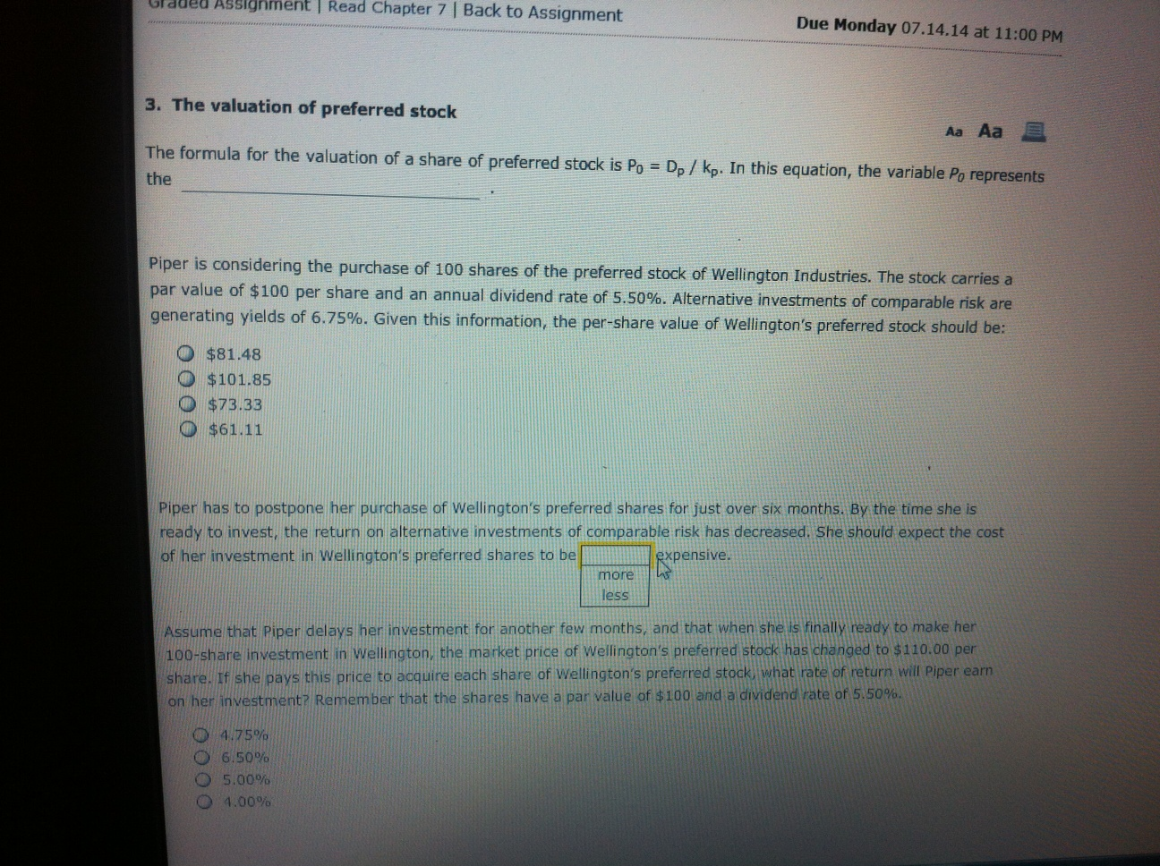 The formula for the valuation of a share of preferred | Chegg.com
