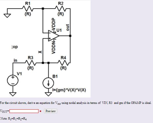 Solved R1 R2 ER) ;op R3 R4 in V1 B1 I-(gm) V(x)*V(X) For the | Chegg.com