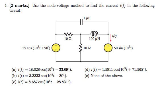 Solved Use the node-voltage method to find the current i(t) | Chegg.com