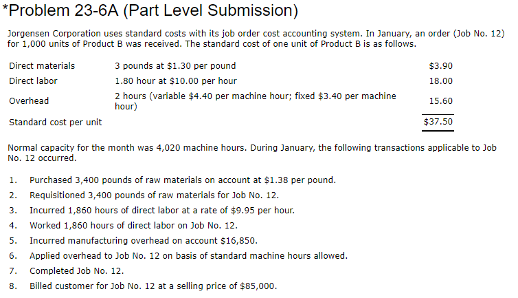Solved Problem 23-6A (Part Level Submission) Jorgensen | Chegg.com
