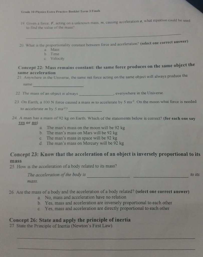 Solved Grade 10 Physics Extra Practice Booklet Term 3 Finals | Chegg.com