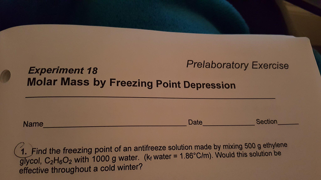 Solved Prelaboratory Exercise Experiment 18 Molar Mass by | Chegg.com