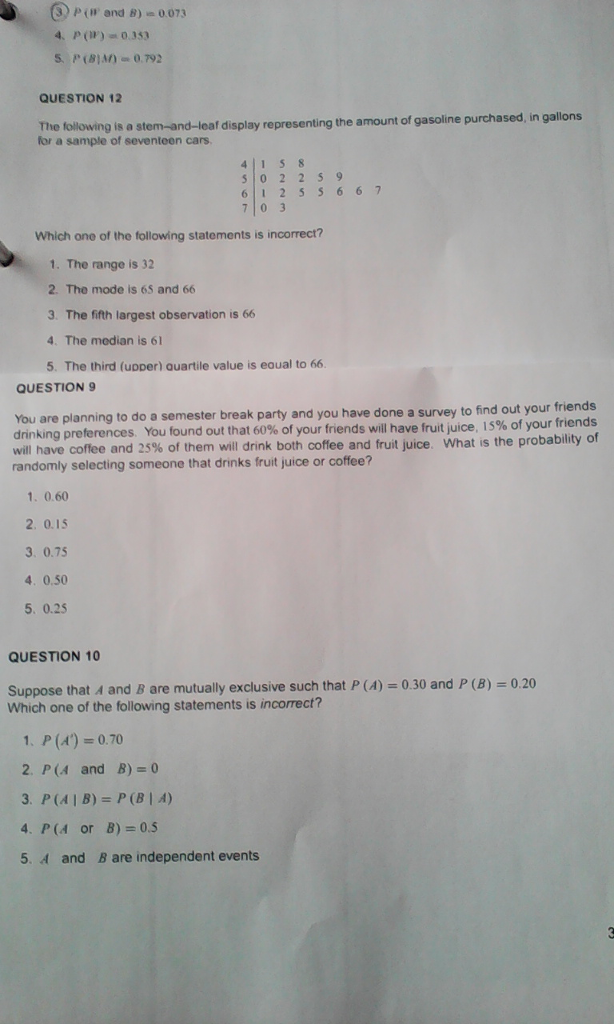 Solved The following is a stem-and-leaf display representing | Chegg.com
