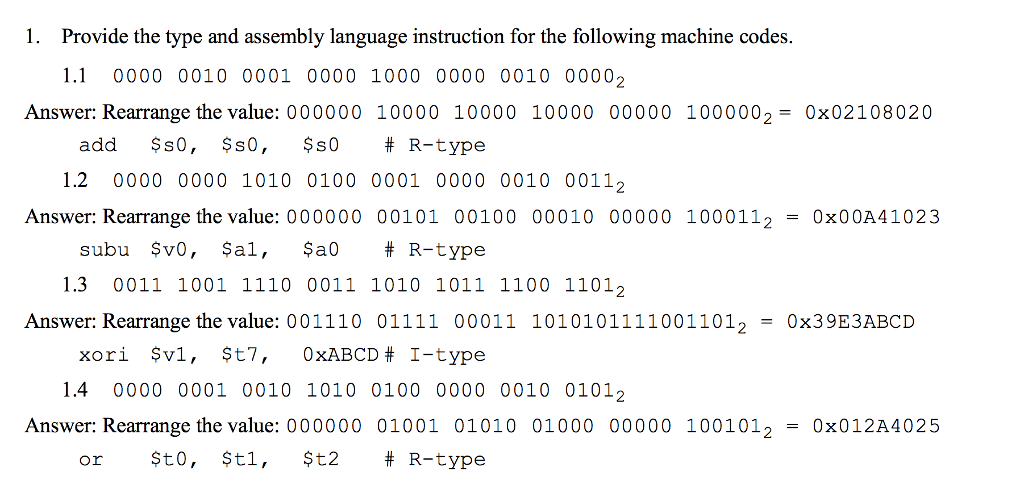 Solved Provide the type and assembly language instruction | Chegg.com
