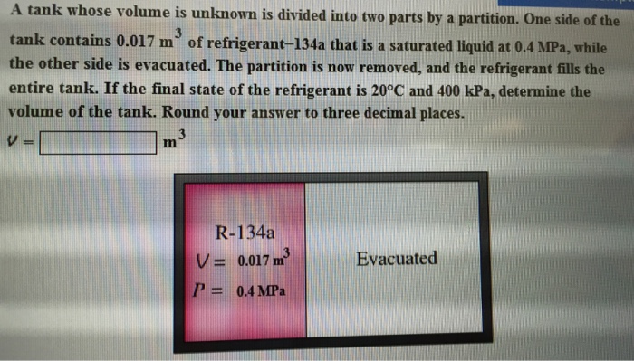 Solved A tank whose volume is unknown is divided into two | Chegg.com