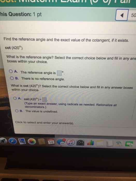 Solved Find the reference angle and the exact value of the | Chegg.com