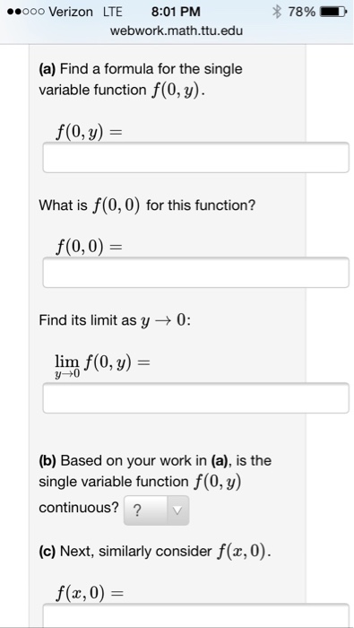 Solved ooo Verizon LTE 8:01 PM webwork.math.ttu.edu (1 pt) | Chegg.com