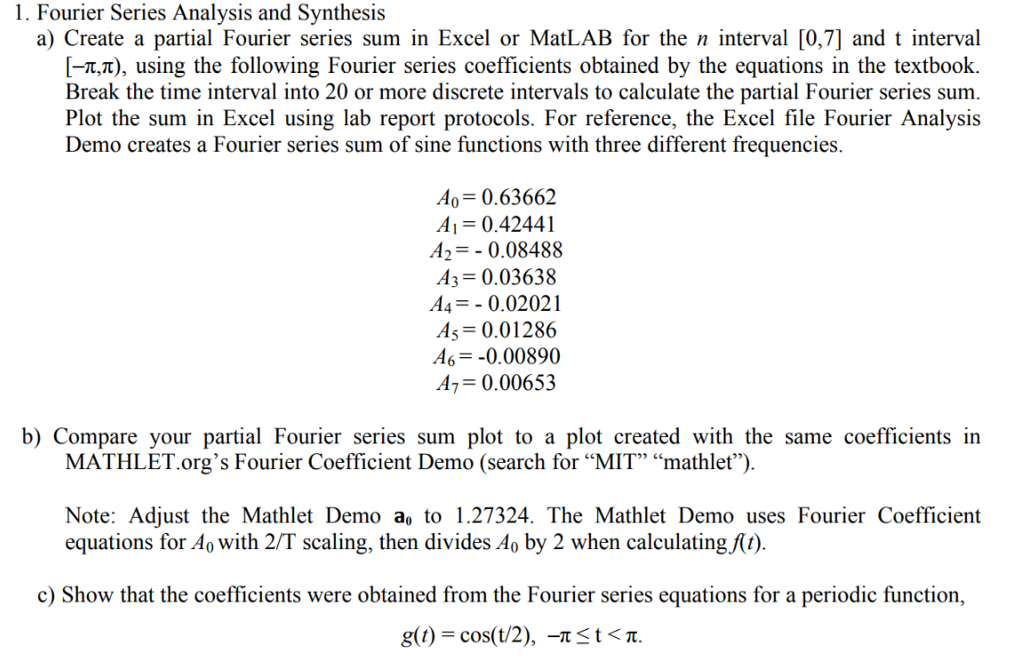 Fourier Series Analysis and Synthesis a) Create a | Chegg.com
