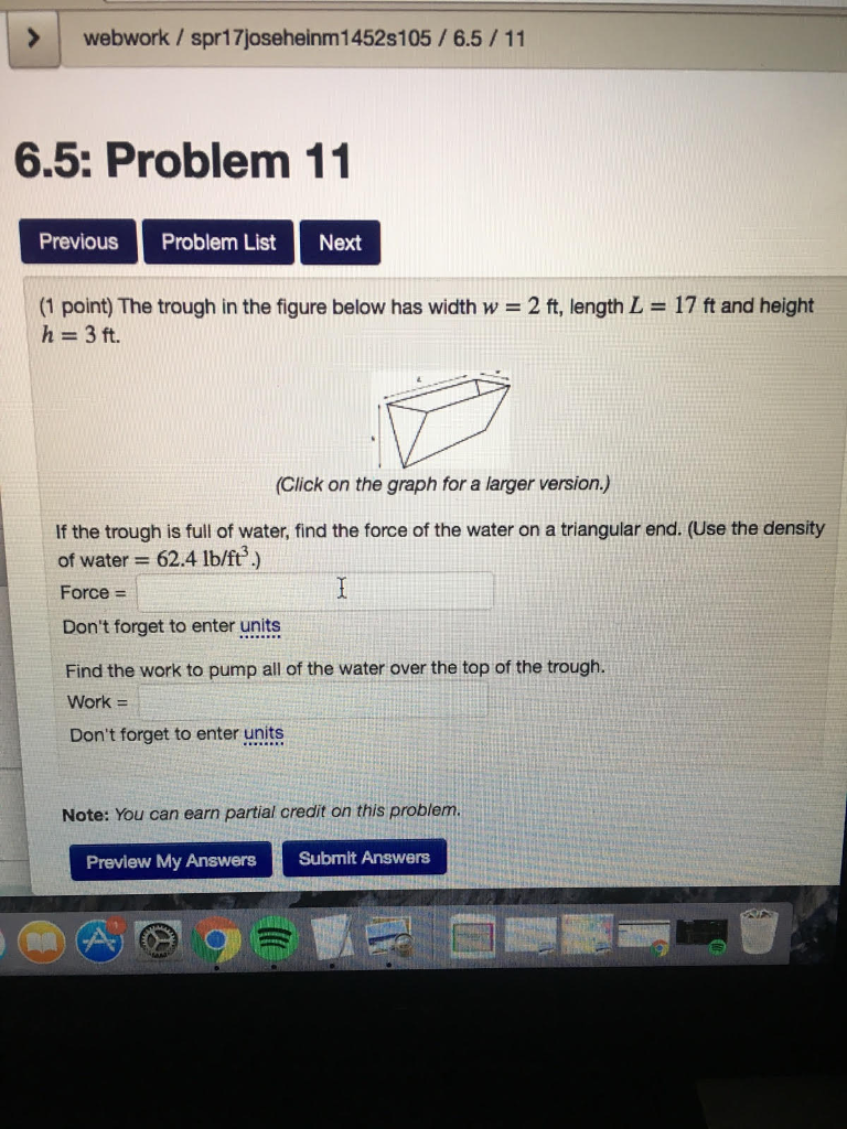 Solved The trough in the figure below has width w = 2 ft, | Chegg.com