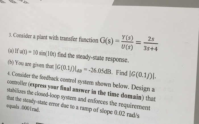 Solved Consider a plant with transfer function G(s) | Chegg.com