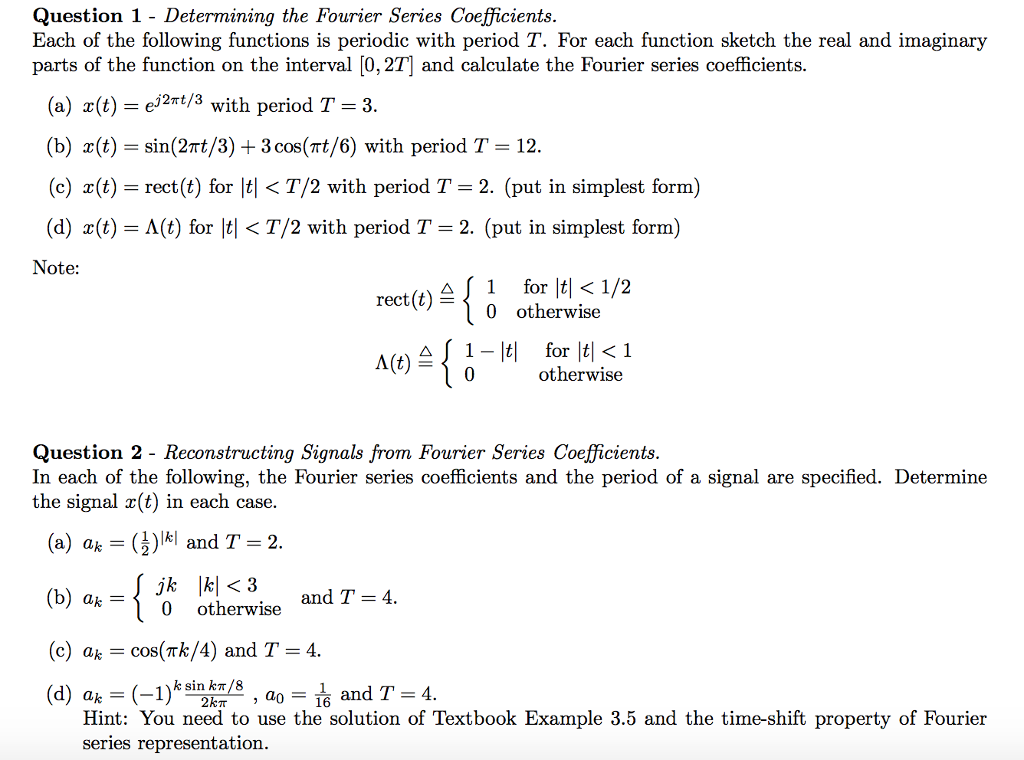 Solved Determining The Fourier Series Coefficients Each Of