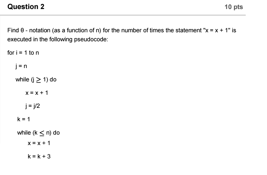 Solved Find Theta notation (as a function of n) for the | Chegg.com