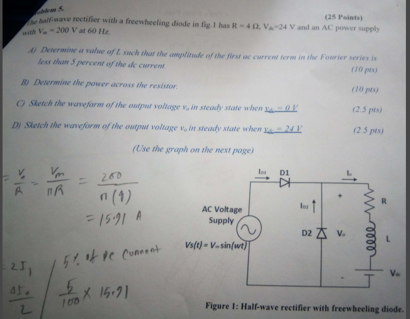 Solved he half-wave rectifier with a freewheeling diode in | Chegg.com