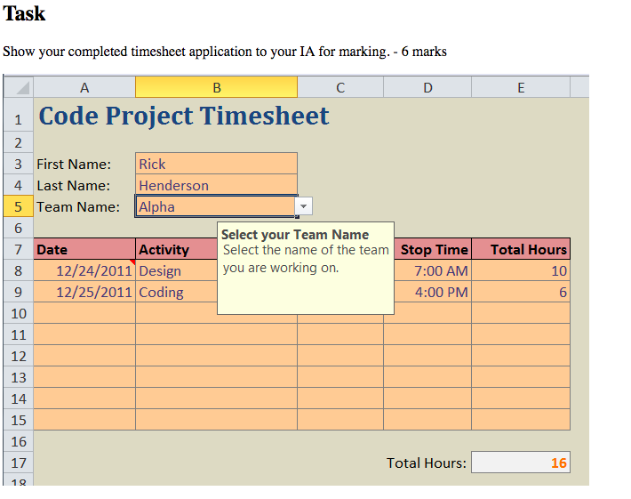 Task Show your completed timesheet application to | Chegg.com
