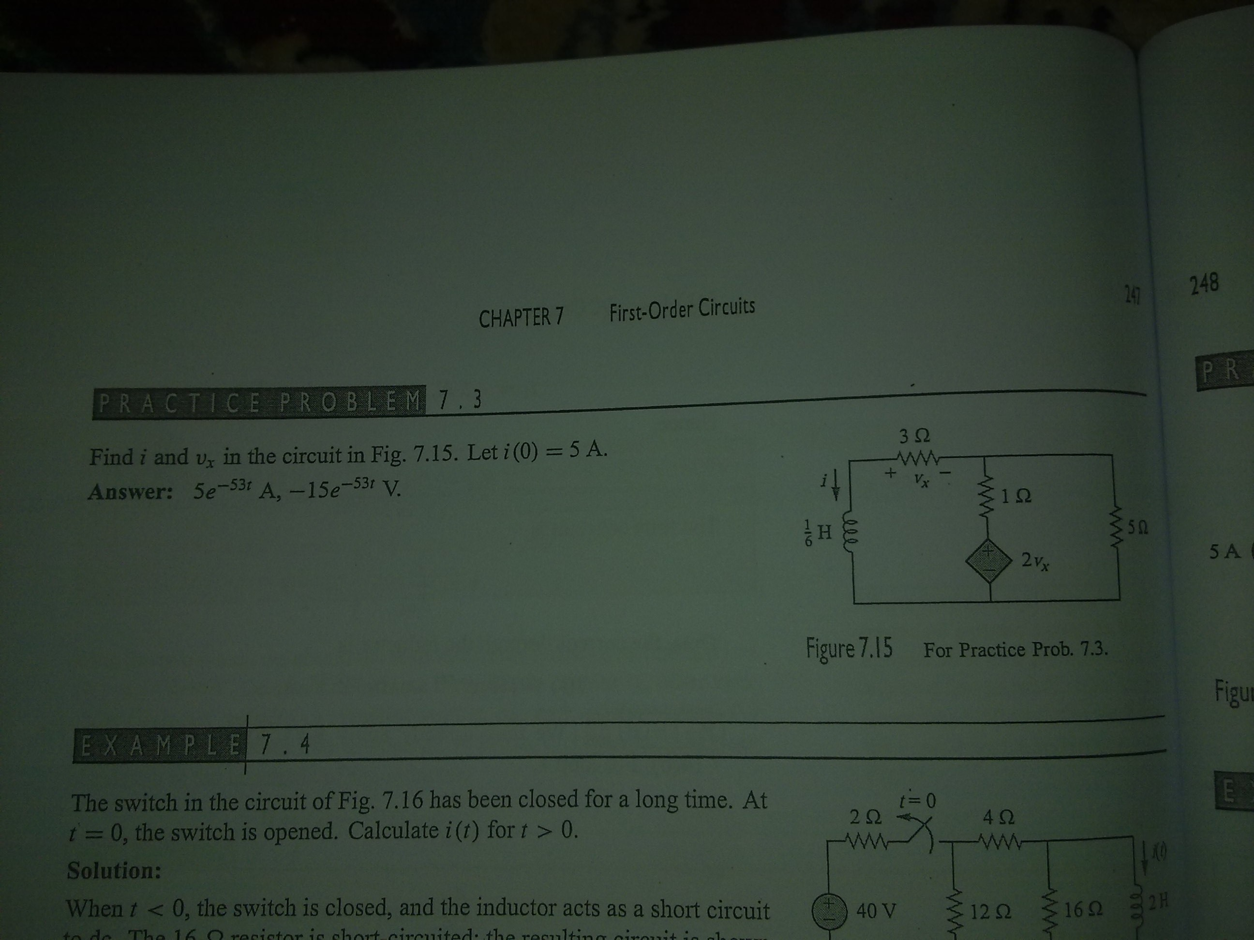 Solved Find i and vx in the circuit in Fig. 7.15. Let i(0) = | Chegg.com
