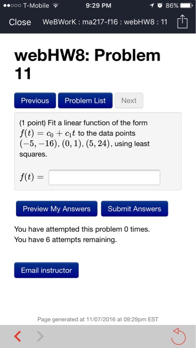 Solved Fit a linear function of the form f(t) = c_0 + C_1t | Chegg.com