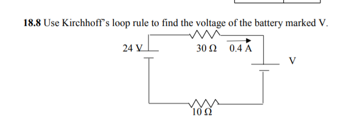Solved 18.8 Use Kirchhoff's loop rule to find the voltage of | Chegg.com