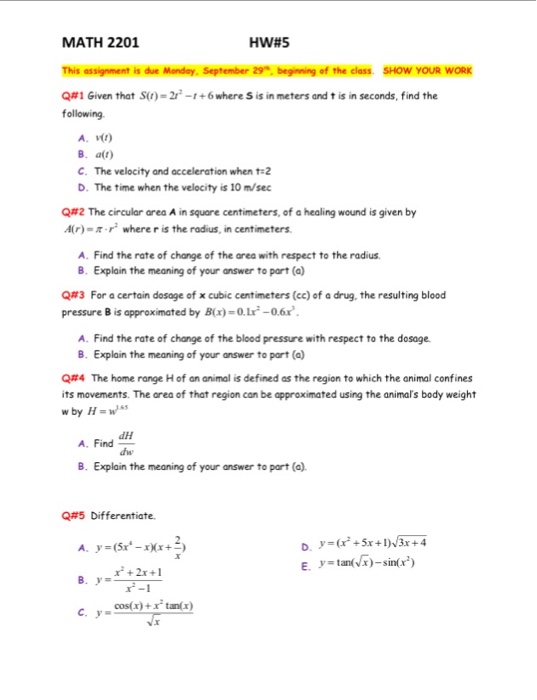 MATH 2201 HWAS This assignment is due Monday, | Chegg.com