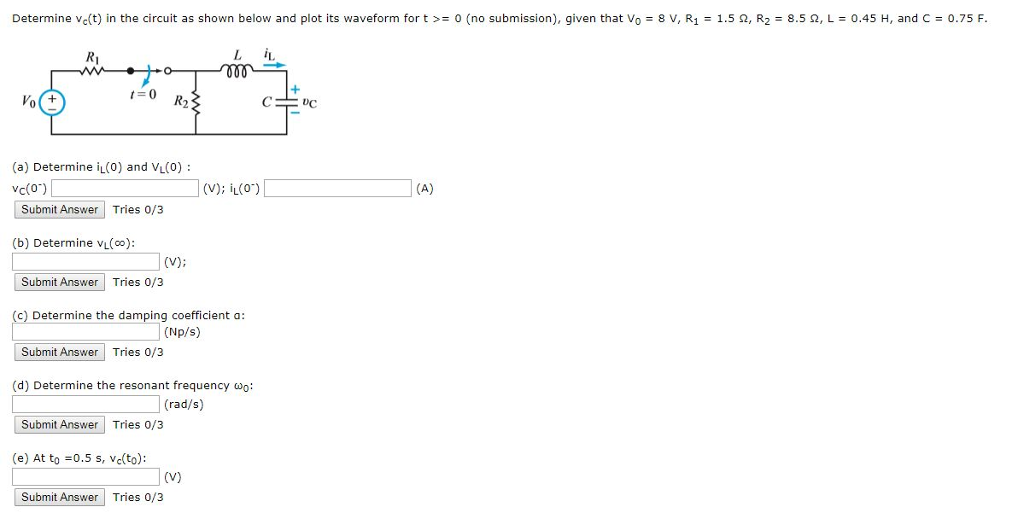 Solved Determine vc(t) in the circuit as shown below and | Chegg.com