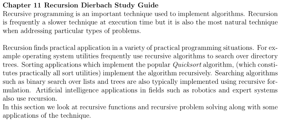 Solved Chapter 11 Recursion Dierbach Study Guide Recursive | Chegg.com