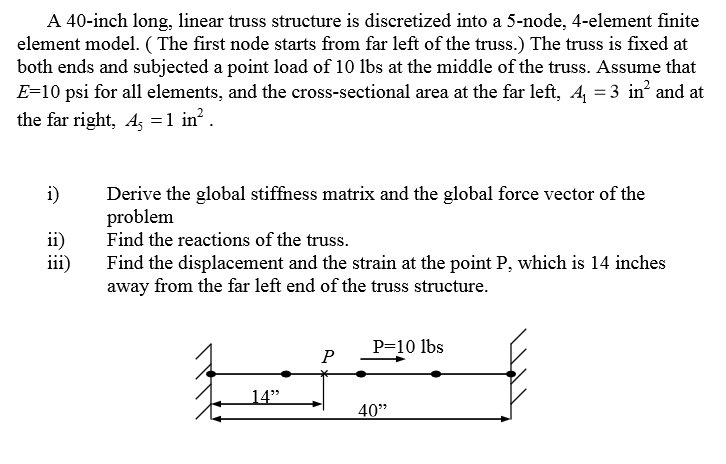 Solved A 40-inch long, linear truss structure is discretized | Chegg.com