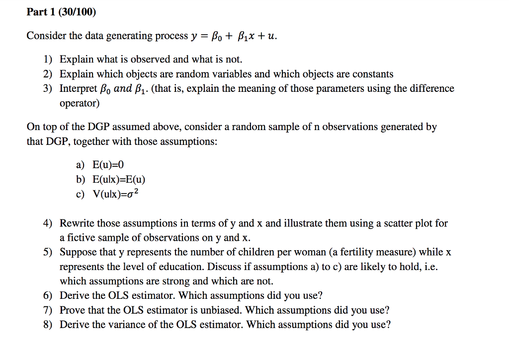 Solved Part 1 (30/100) Consider the data generating process | Chegg.com
