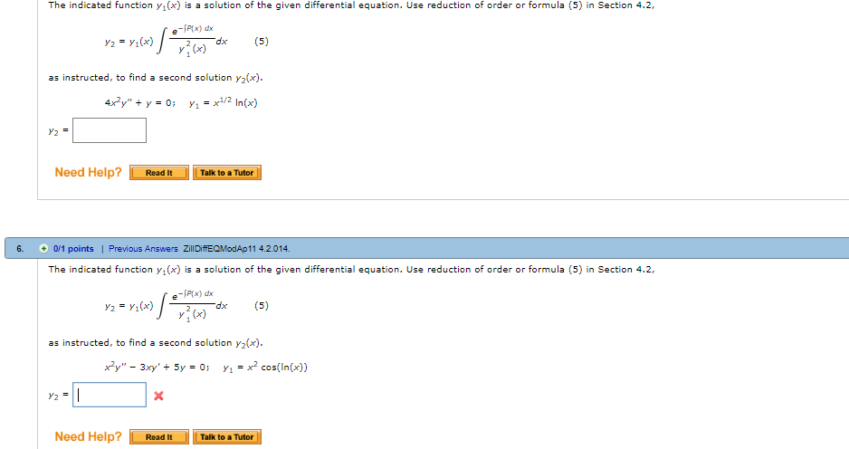 Solved The indicated function y1(x) is a solution of the | Chegg.com