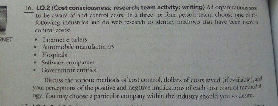 16. LO.2 (Cost consciousness; research; team | Chegg.com